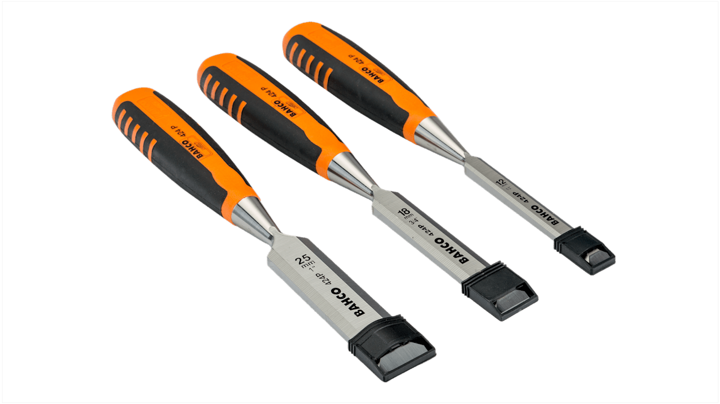 424P-S3-EUR | Bahco 3 Piece Stainless Steel Wood Chisel Set, 12 mm, 18 mm, 25 mm Blade Width | RS