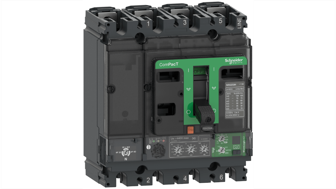 C25B44V250 | Schneider Electric, ComPacT MCCB 4P 250A, Fixed Mount | RS