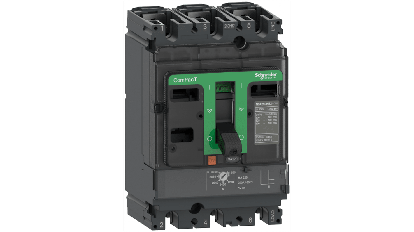 C25N3MA220 | Schneider Electric, ComPacT MCCB 3P 220A, Fixed Mount | RS