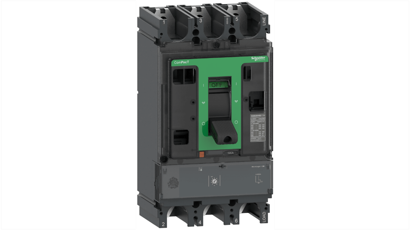 C63R31M500 | Schneider Electric, ComPacT MCCB 3P 500A, Fixed Mount | RS