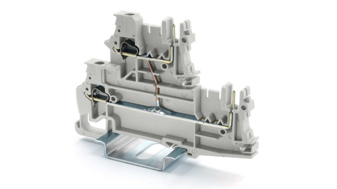 RS PRO Grey Feed Through Terminal Block, 2.5mm², 1-Level, Spring ...