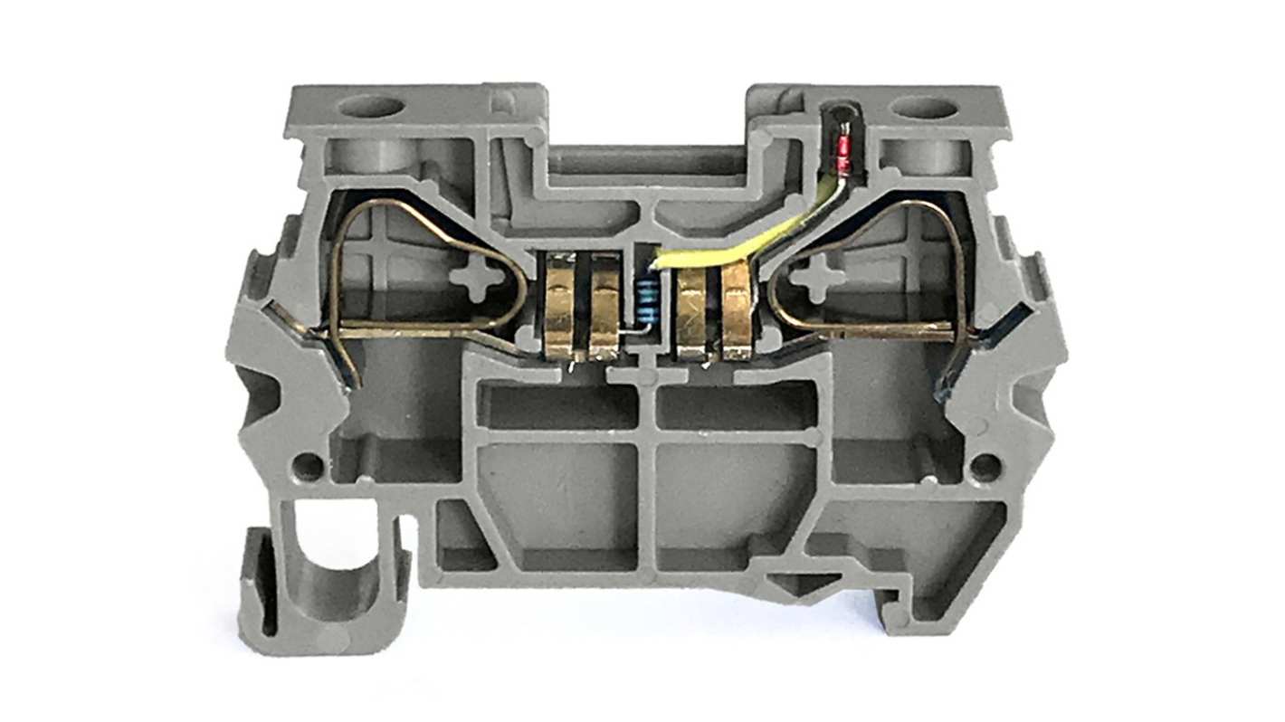 RS PRO Grey Component Terminal Block, 6mm², 1-Level, Spring Termination ...
