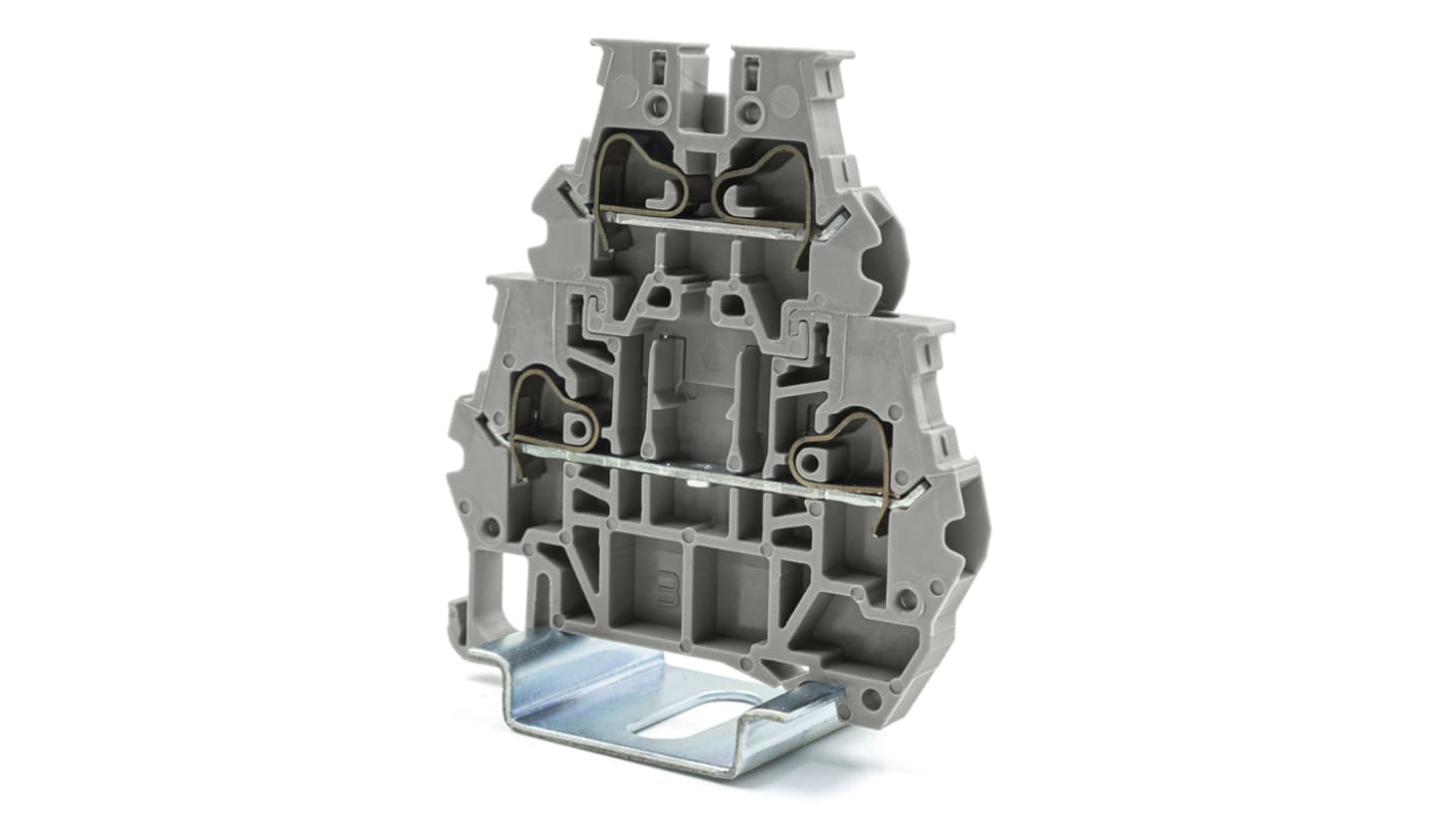 RS PRO Grey Feed Through Terminal Block, 4mm², 2-Level, Spring ...