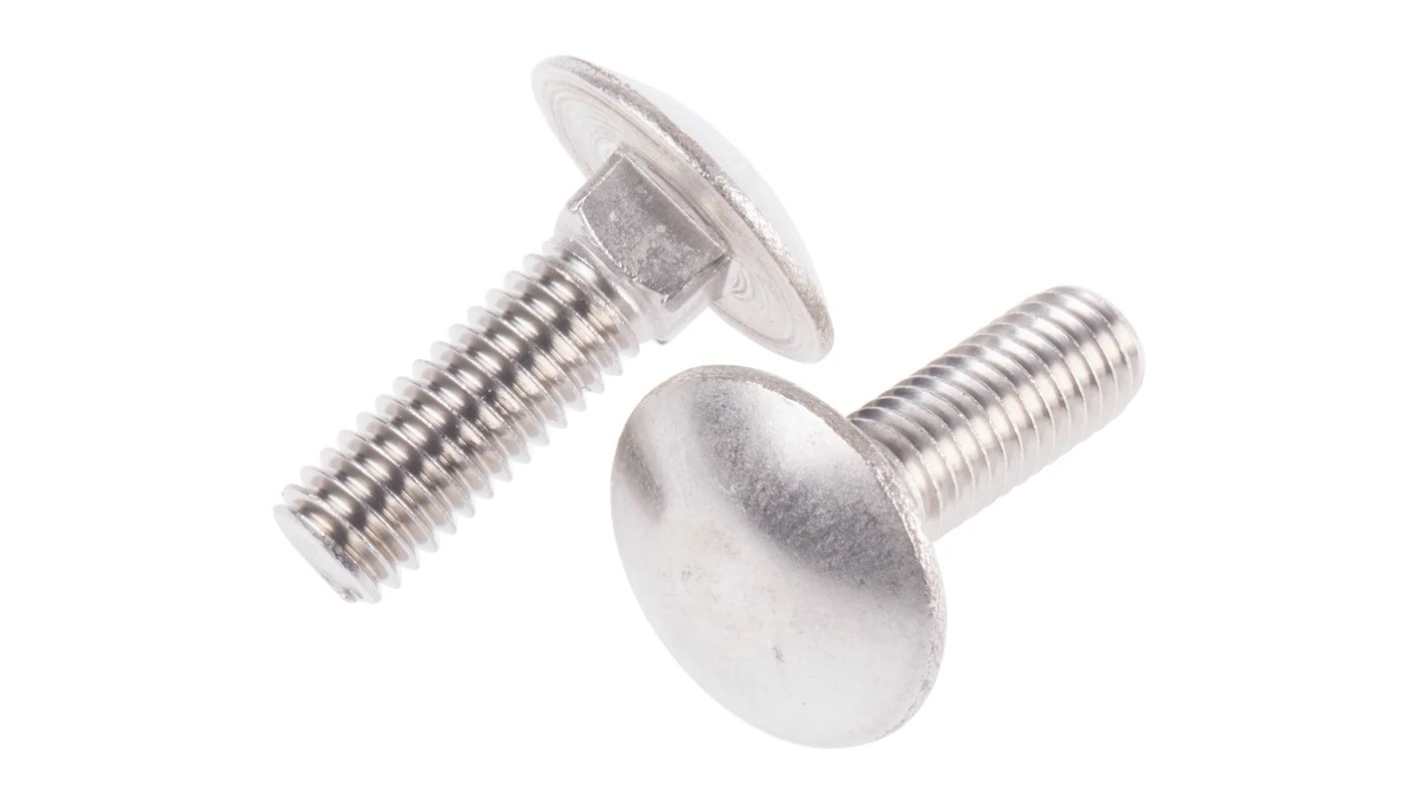 Plain A2/304 Stainless Steel Coach Bolt, M6 x 20mm | RS