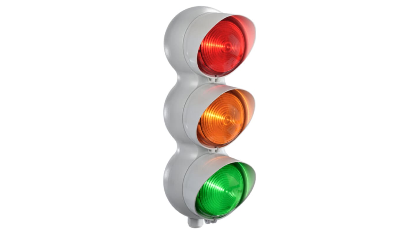RS PRO Amber, Green, Red Traffic Light LED Beacon, 3 Lights, 120 → 240 V ac, Surface Mount | RS