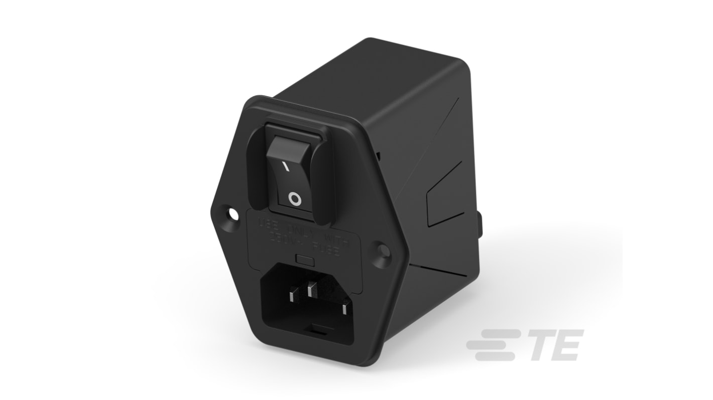 TE Connectivity 6A, 120 → 250 V ac Male Vertical Mount IEC Inlet Filter ...