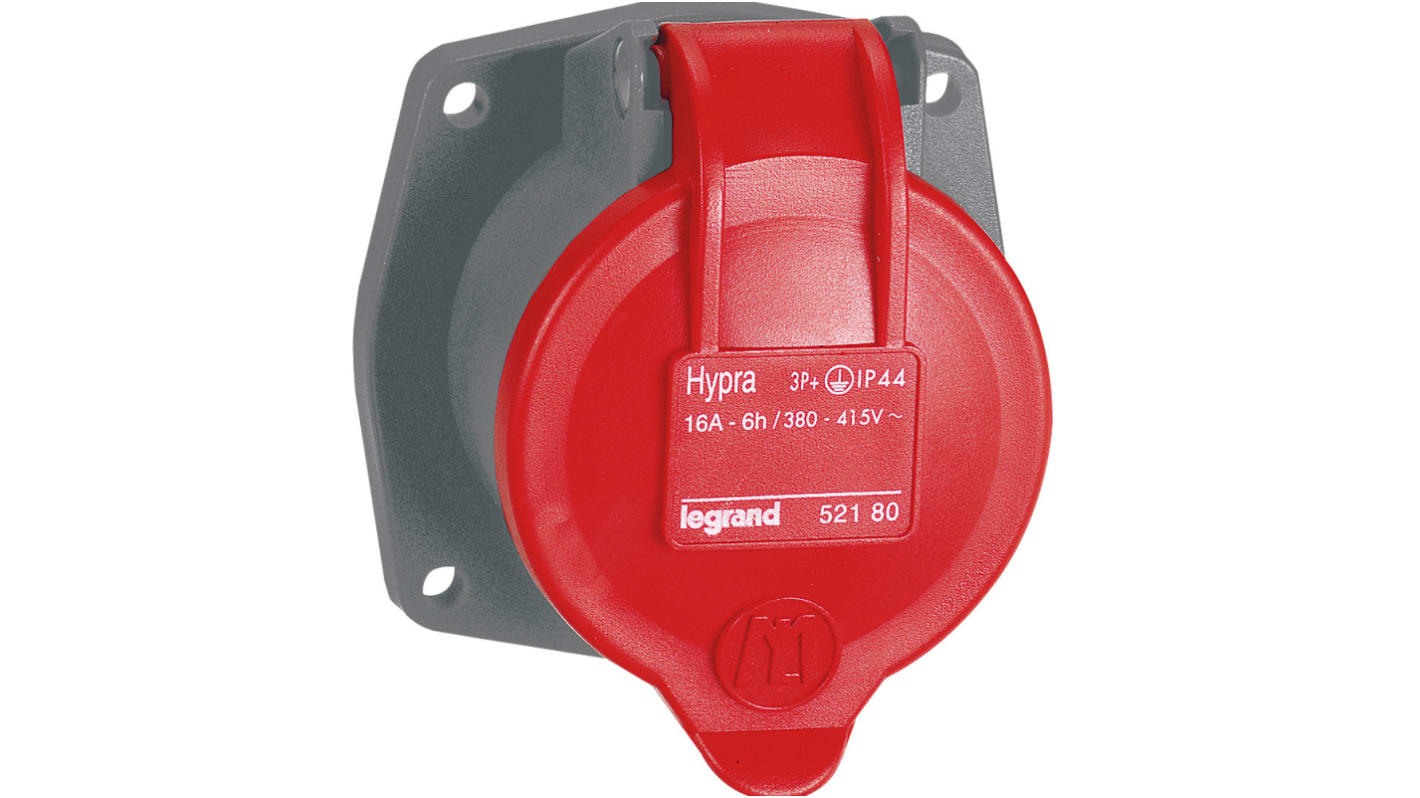 0 521 80 | Legrand, Hypra IP44 Red 3P+E Industrial Power Socket, Rated ...