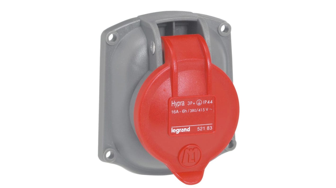 0 521 84 | Legrand, Hypra IP44 Red 3P + N + E Socket Socket, Rated At ...