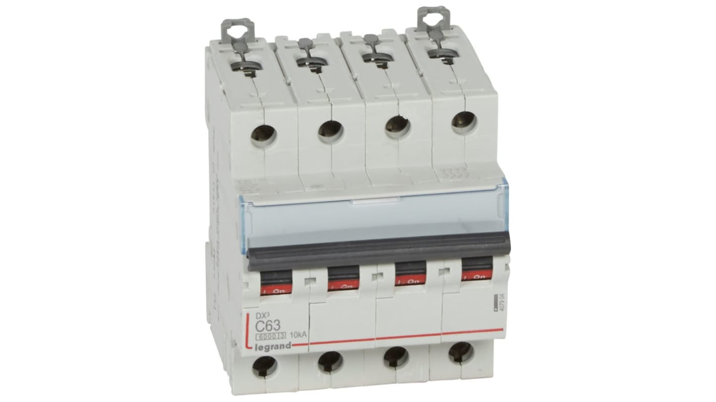 407904 | Legrand DX3 Circuit Breaker, 4P, 63A Curve C, 400V AC, 6 kA ...