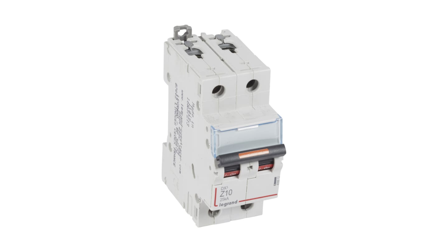 409912 | Legrand DX3 Circuit Breaker, 2P, 10A, Type Z, 400V AC, 25 kA Breaking Capacity | RS