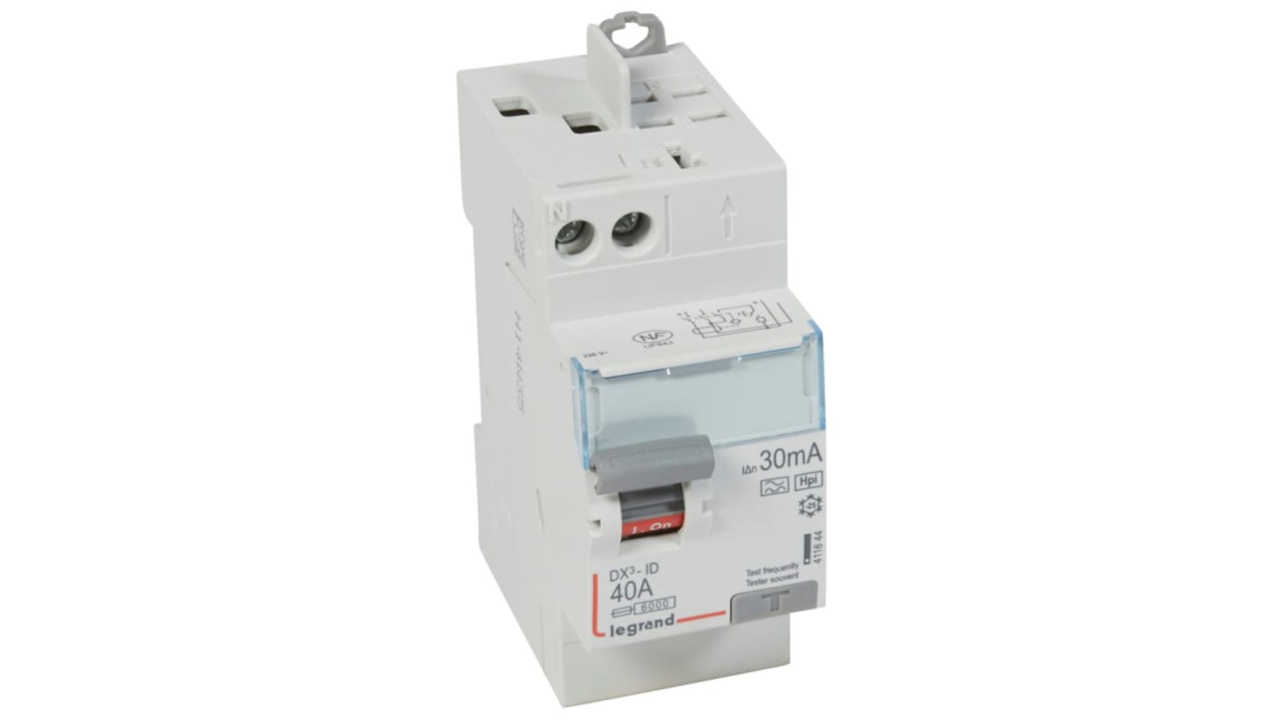 411644 | Legrand RCCB, 40A, 2 Pole, 30mA, Type F, 230V | RS