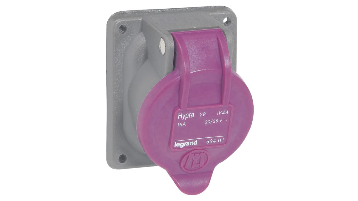 0 524 01 | Legrand Purple Power Socket, 2 Poles, 16A, Indoor Use | RS