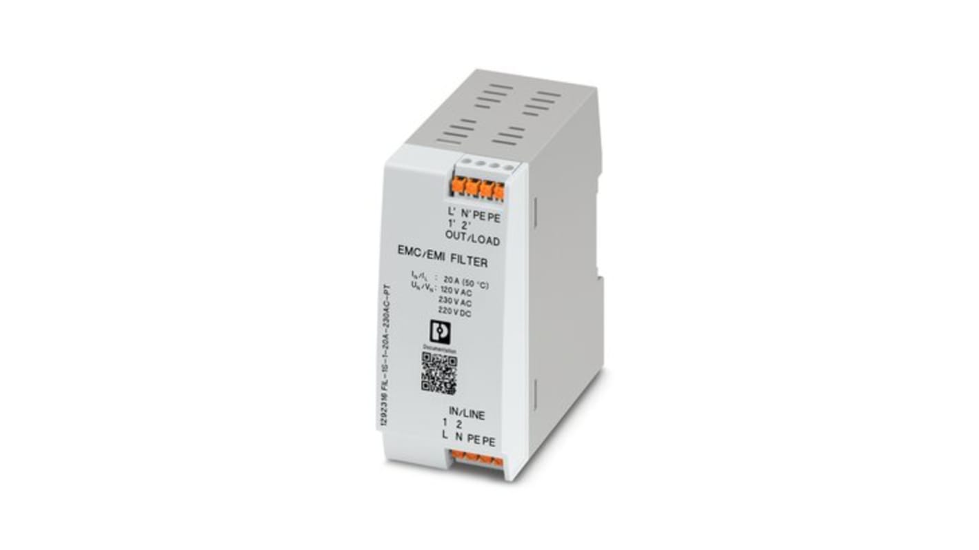 1292316 | Phoenix Contact 20A 230 V ac, DIN Rail EMC Filter, Single ...