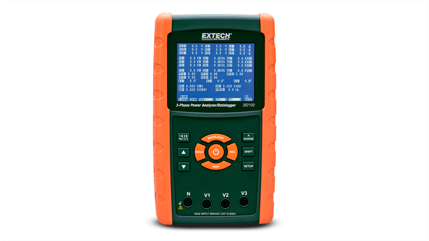 382100 | Extech Power Quality Analyser, 3-Phase, 1200A Max, 600V Max | RS