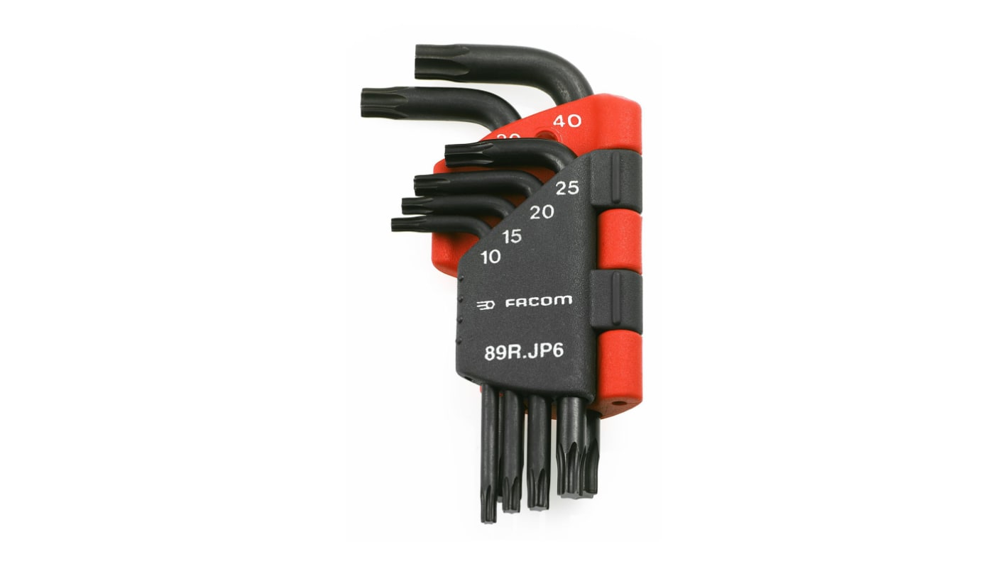 89R.JP6 | Facom 6-Piece Torx Key Set, T10-T40 Size, L Shape, Long Arm | RS