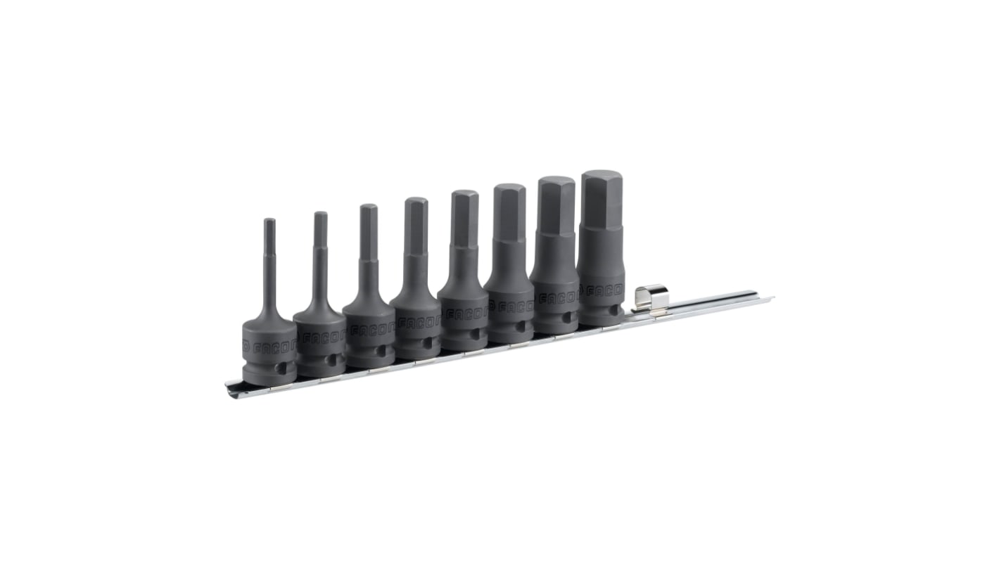 NSHM.J8 | Facom 8-Piece 1/2 in Impact Bit Socket Set , Hex Bit | RS