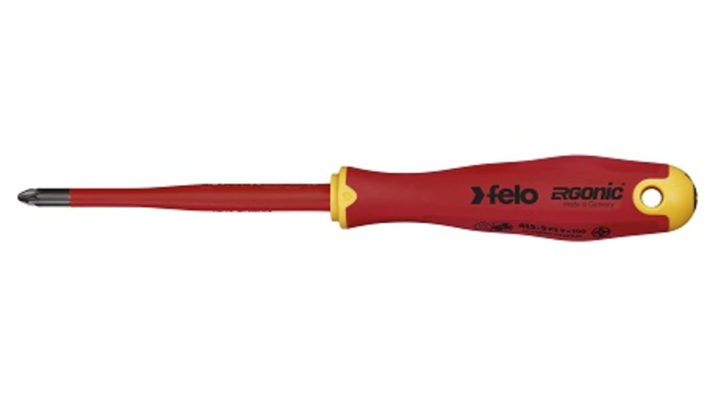 FE41529390 | Felo Pozidriv Insulated Screwdriver, PZ2 Tip, VDE/1000V | RS