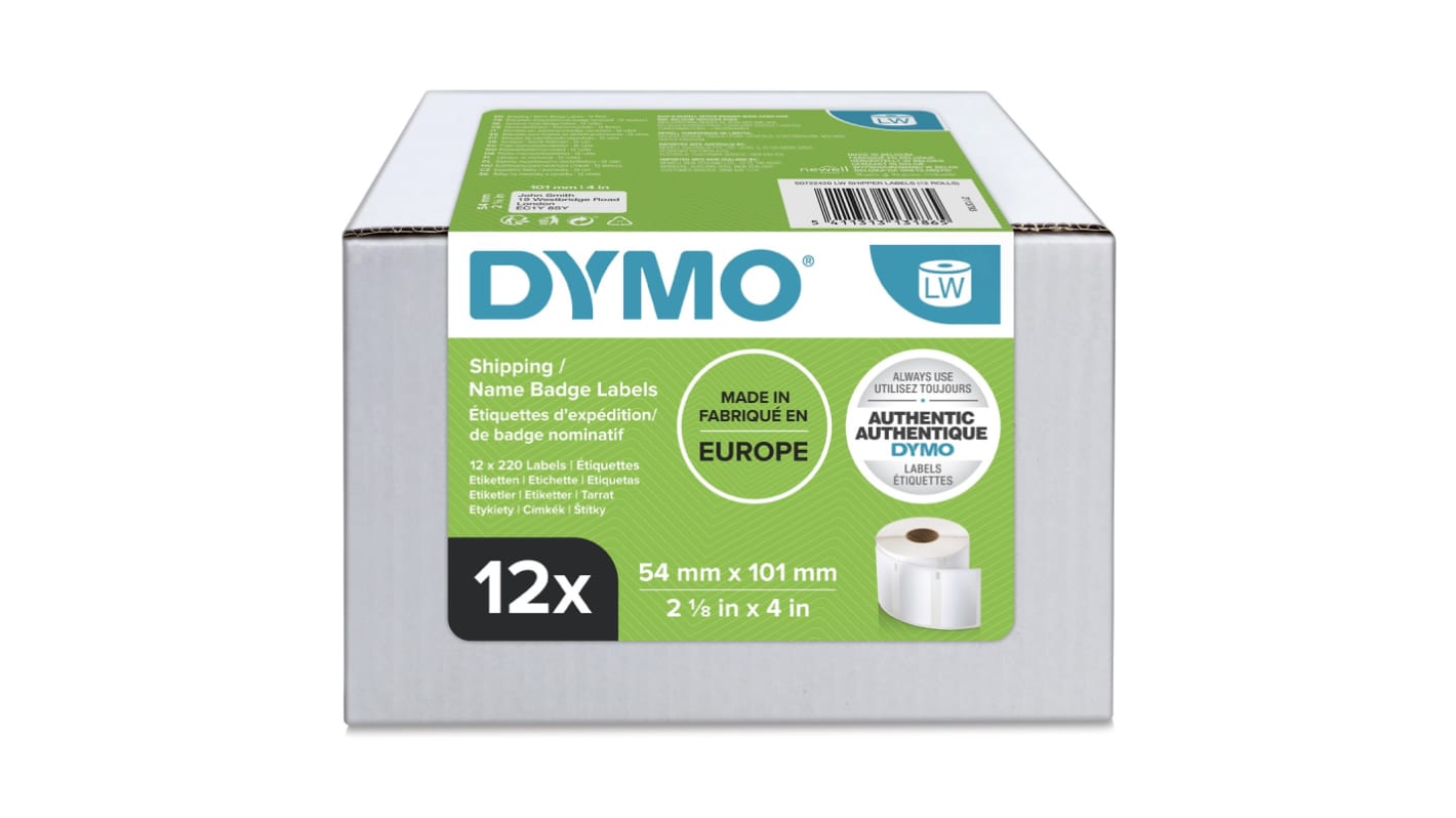 S0722420 | Dymo White Black Print Label, 101mm Width, 54mm Height ...