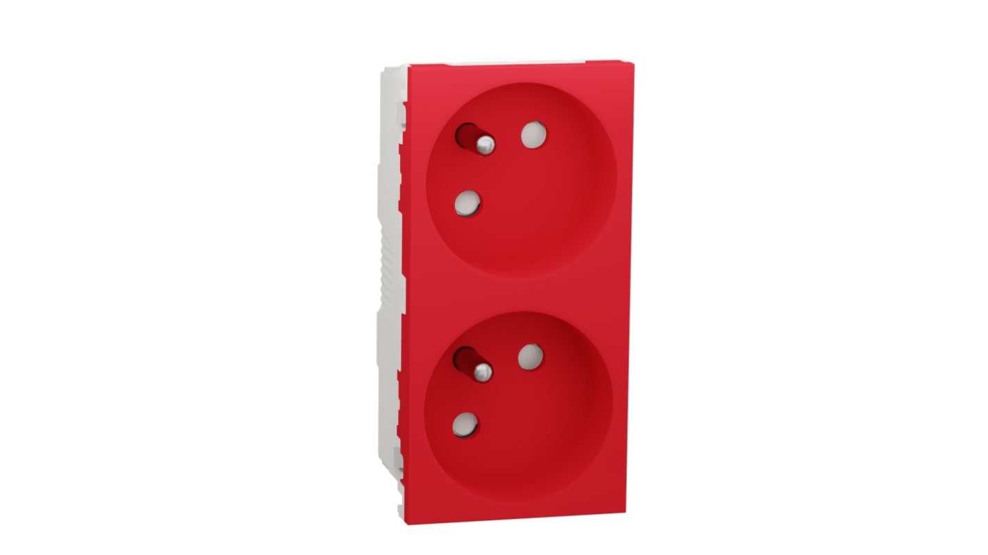 NU306903 | Schneider Electric Red 2 Gang Power Socket, 2 Poles, 16A ...