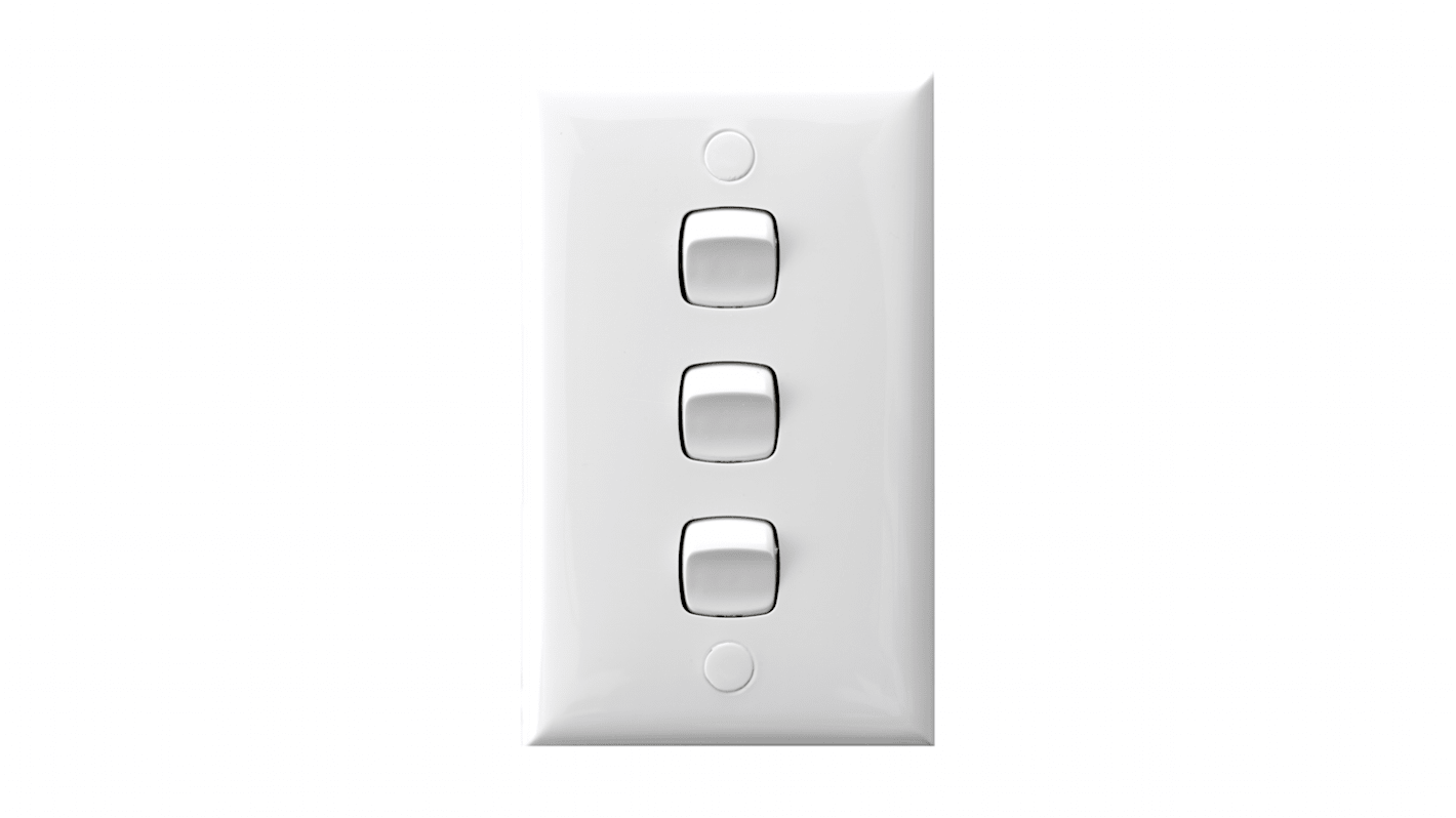 CD770/3WE | HPM White Architrave Switch, 1 Way, 3 Gang, CD770 | RS
