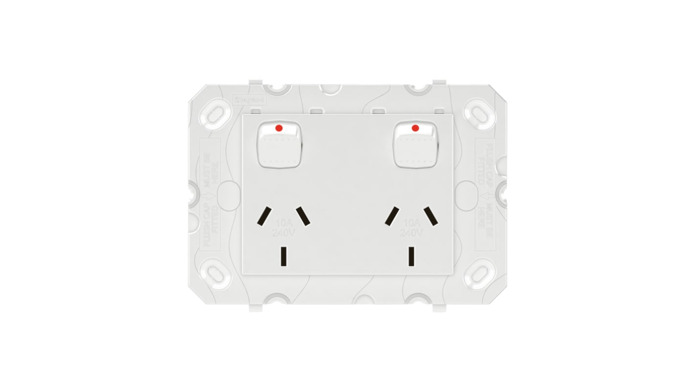CDAR777WE | HPM White 2 Gang Power Socket, Double Pole Poles, 10A, Type ...