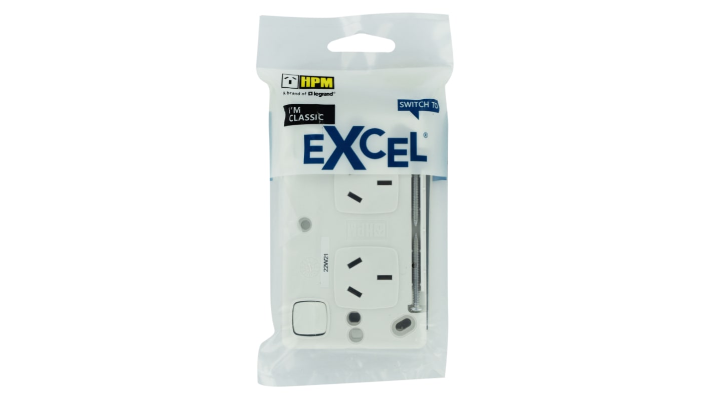 CDXL777WEWE | HPM White 2 Gang Plug Socket, Double Pole Poles, 10A ...