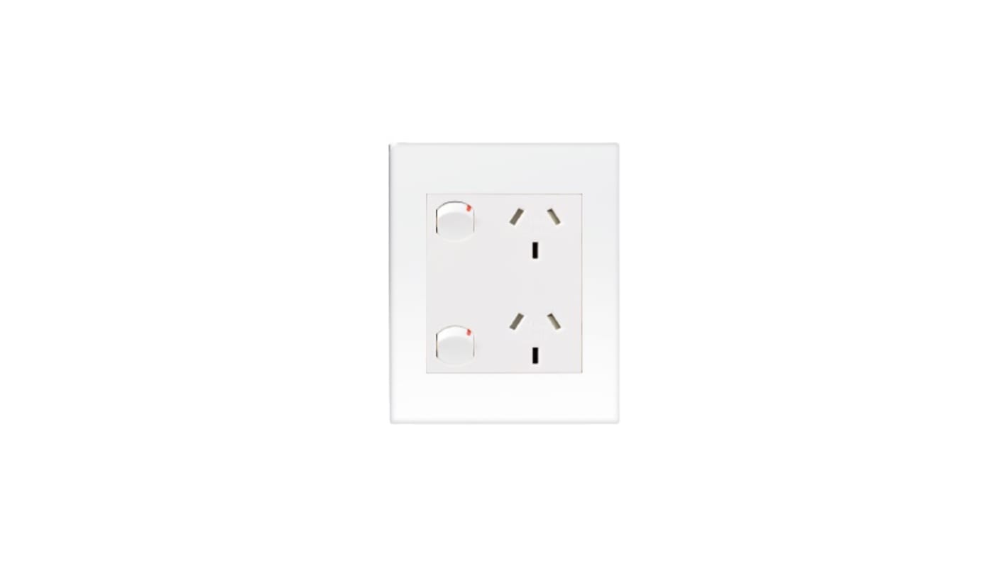 EVV777WE | HPM White 2 Gang Plug Socket, Double Pole Poles, 10A, Type I ...