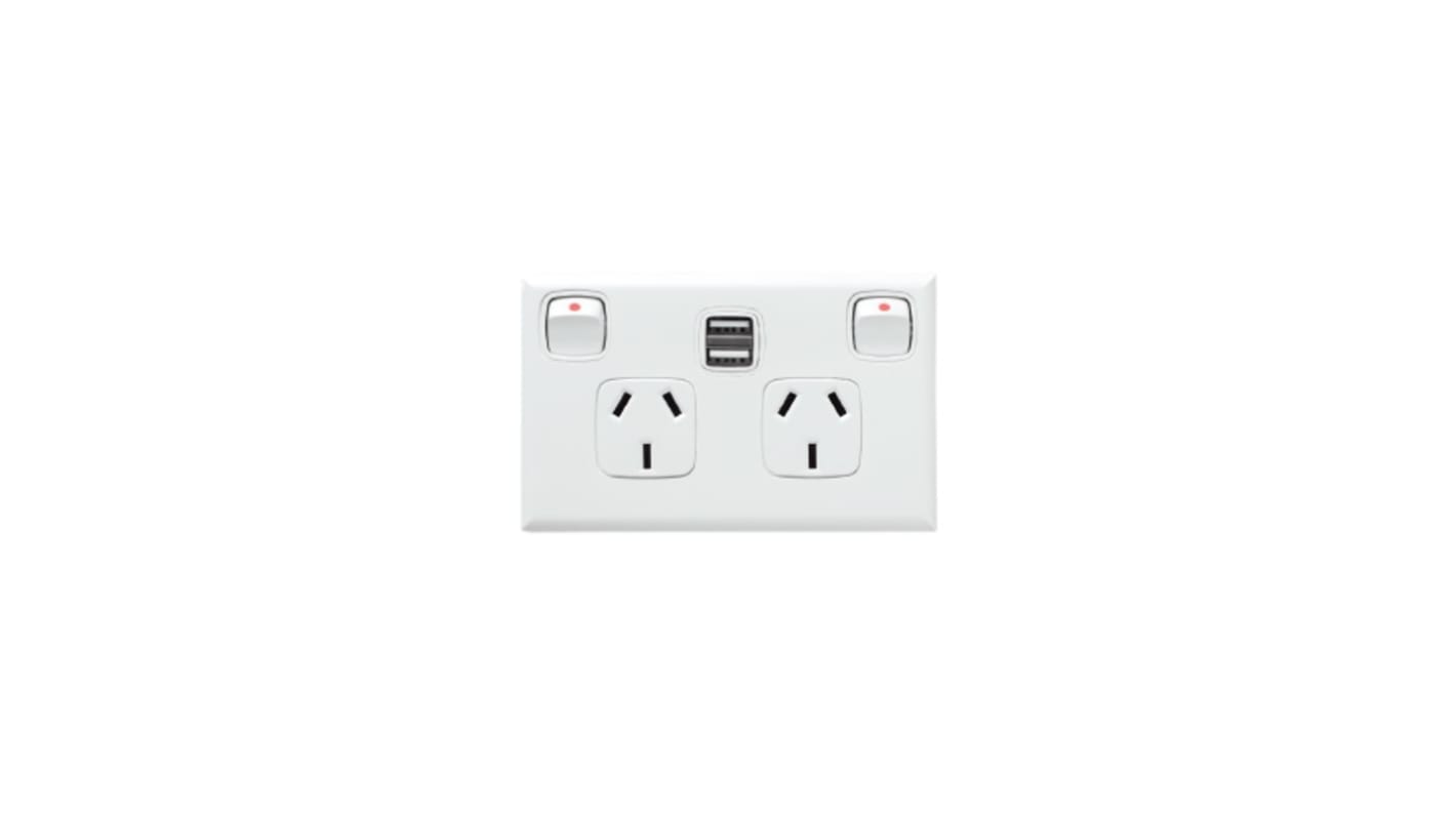 RXL777USB2PSWE | HPM White 2 Gang Power Socket, Double Pole Poles, 10A ...