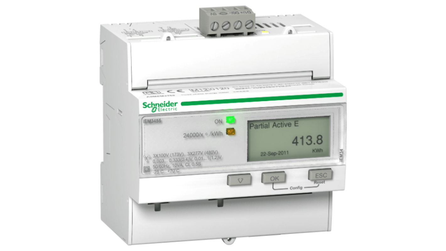 A9MEM3555 | Schneider Electric 1, 3 Phase LCD Energy Meter, Type Energy ...