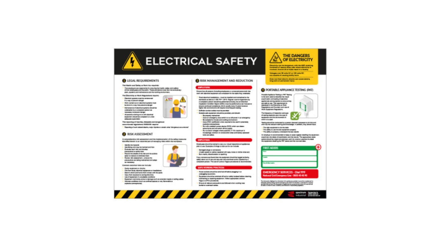 16210 | Electrical Safety Safety Poster, PVC, English, 420 mm, 594mm | RS