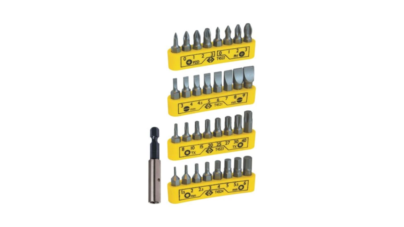 T4520 | CK Bit Set 33 Pieces, Hexagon, Phillips, Slotted, Torx | RS