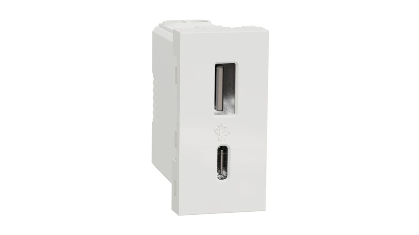 NU301618 | Schneider Electric White 2 Gang USB Socket, 1 A, 2.4 A, USB ...