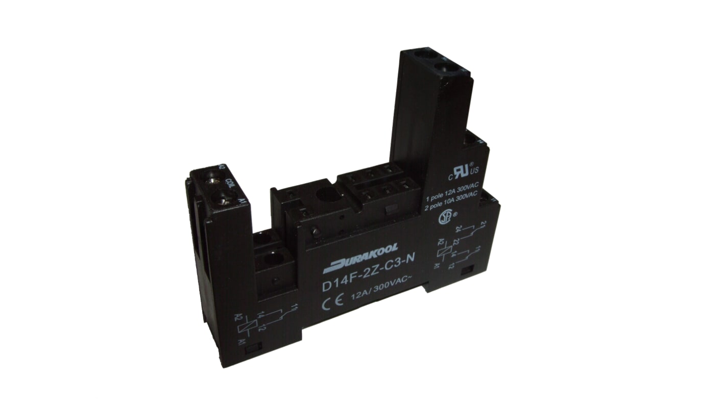 D14F-1Z-C3-N | Durakool D14F 4 Pin 300V ac DIN Rail Relay Socket, for ...