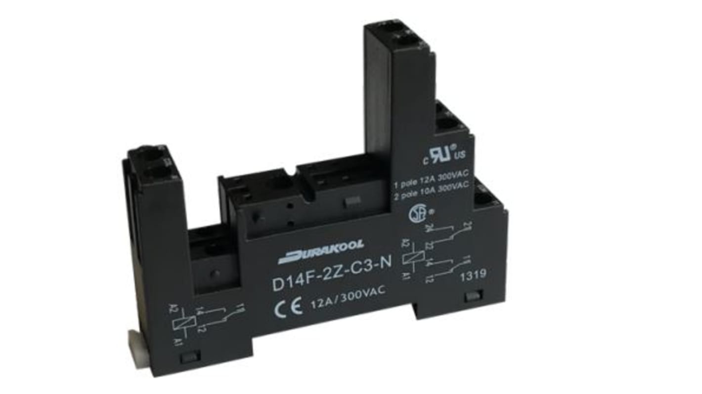 D14F-2Z-C3-N | Durakool D14F 8 Pin 300V ac DIN Rail Relay Socket, for ...