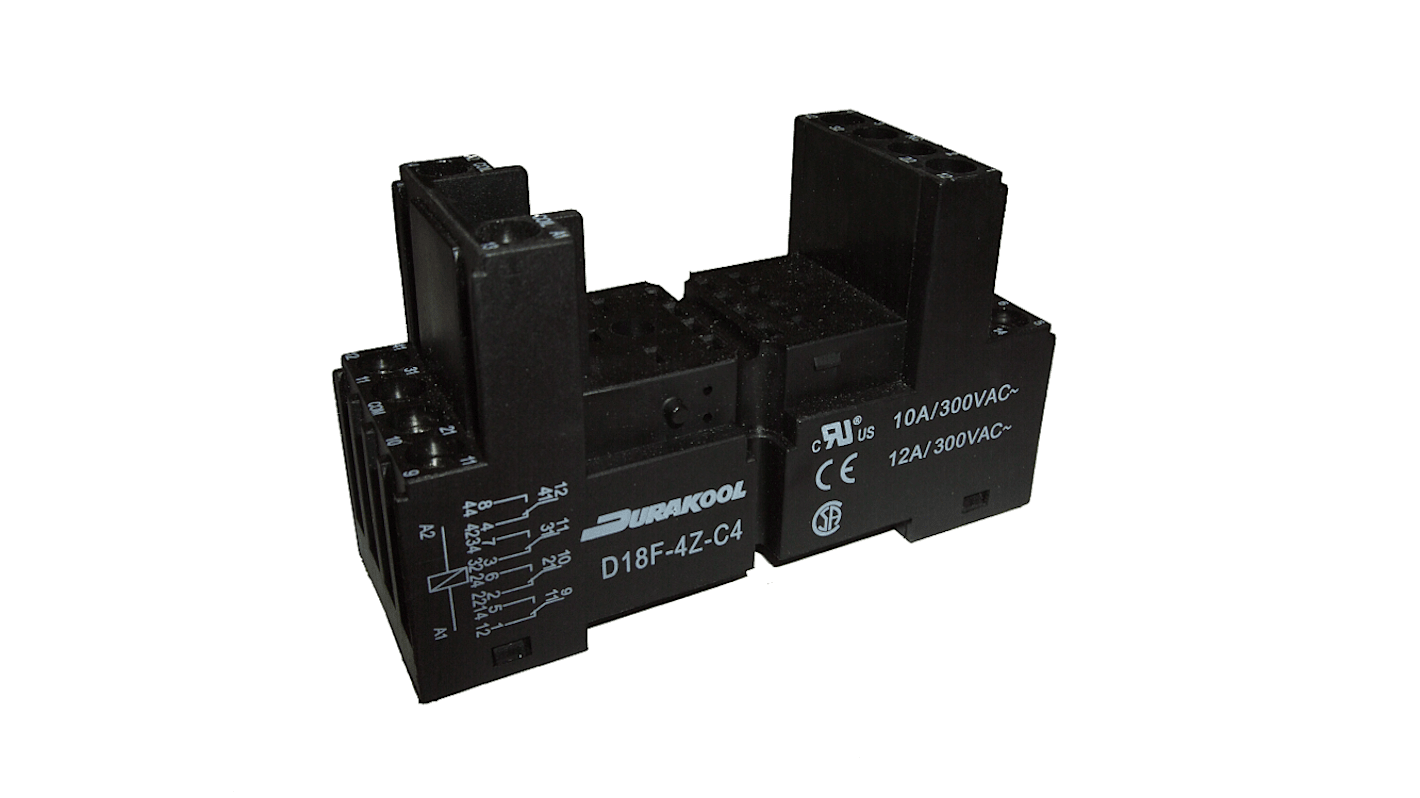 D18F-4Z-C4 | Durakool D14F 12 Pin 300V ac DIN Rail Relay Socket, for ...