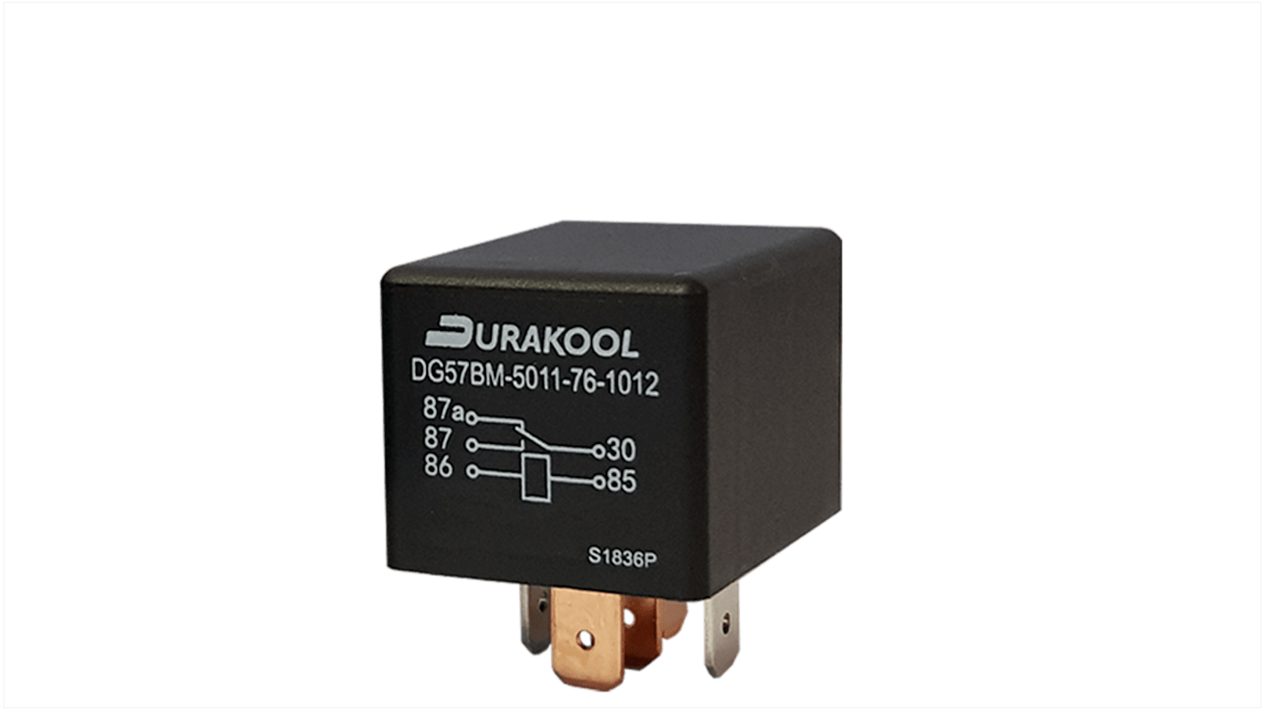 DG57BM-5021-76-1012-R | Durakool Plug In Power Relay, 12V dc Coil, 100mA Switching Current, SPST ...