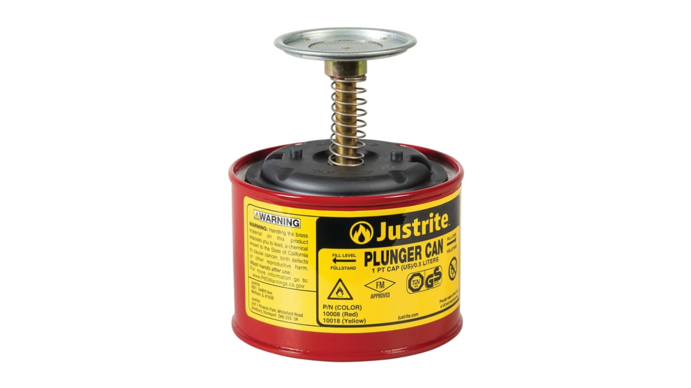 JUT10108RD | Justrite Galvanised Steel Plunger Can, 1L | RS