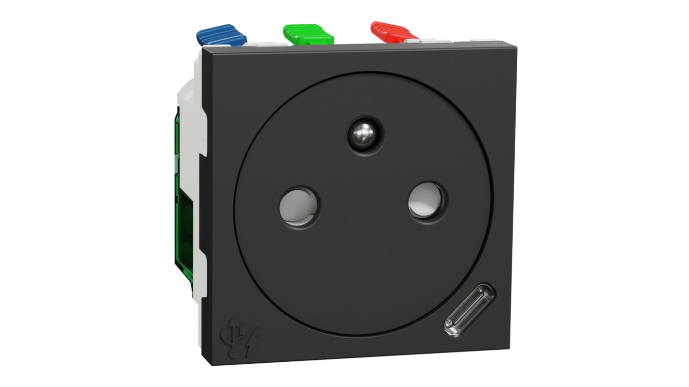 NU301554 | Schneider Electric Anthracite 2 Gang Plug Socket, 2 Poles ...