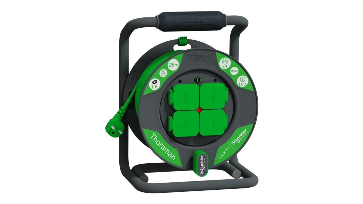 IMT33145 | Schneider Electric 25m 4 Socket Extension Reel, 230 V, IP44 | RS