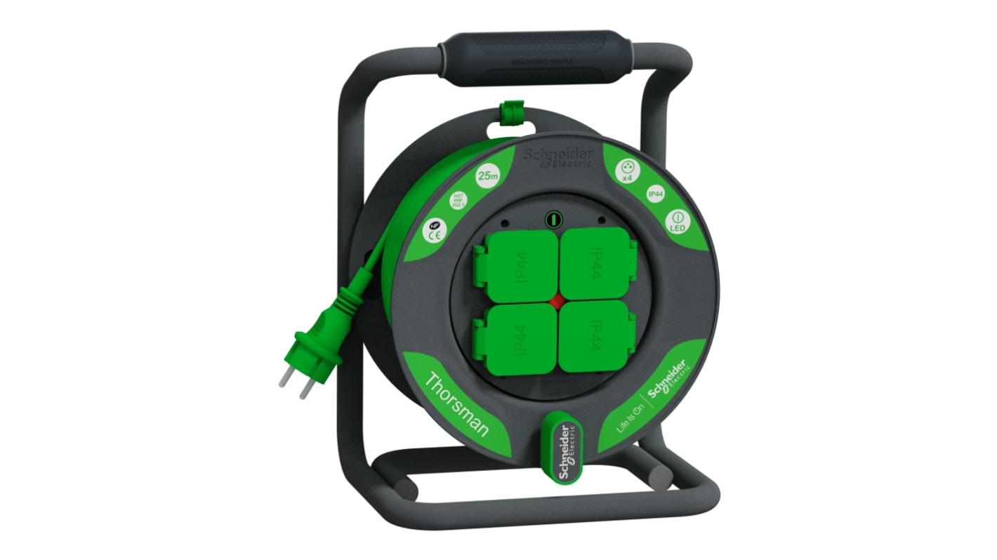 IMT33150 | Schneider Electric 25m 4 Socket Extension Reel, 230 V, IP44 | RS