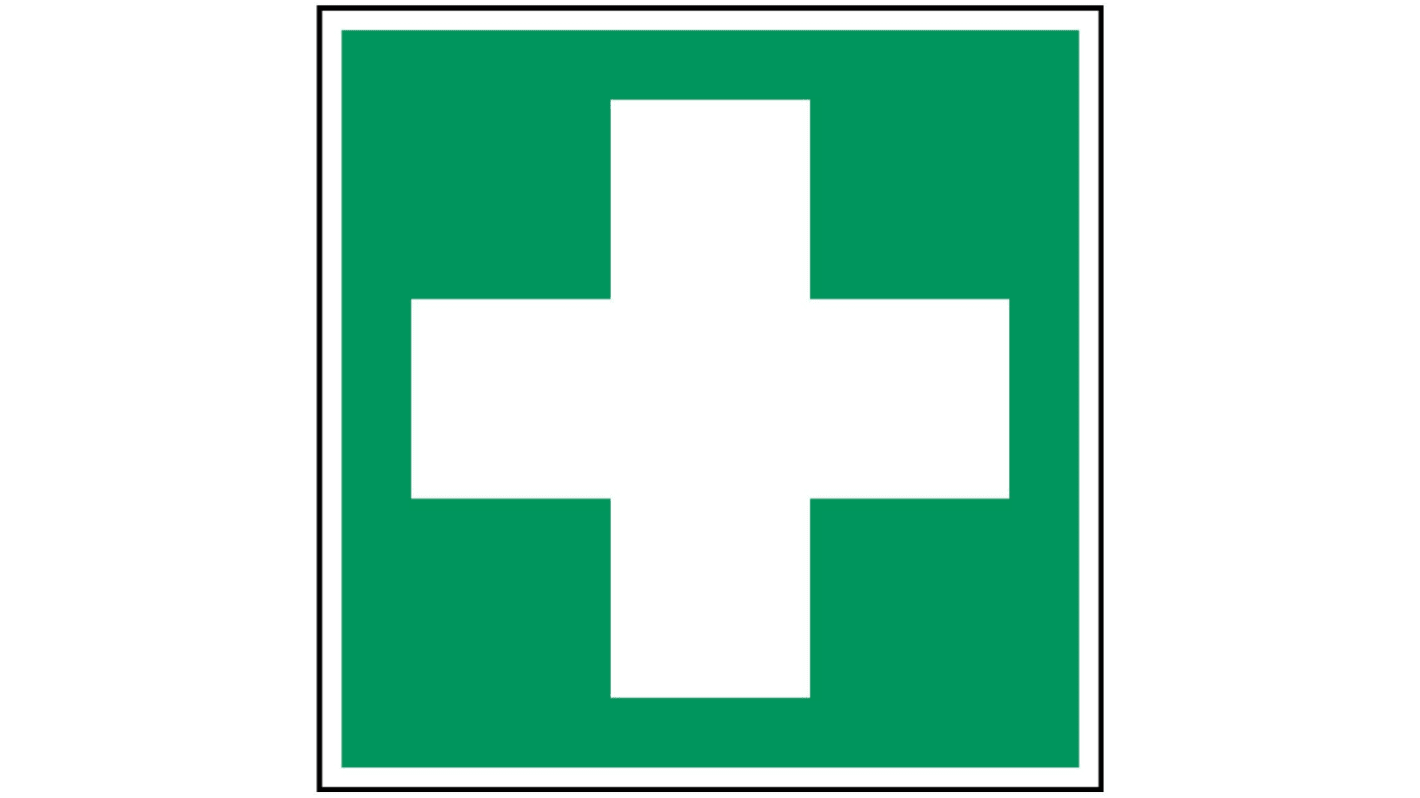 814597 | Brady Polyester Green, White First Aid Sign, H200 mm W200mm | RS