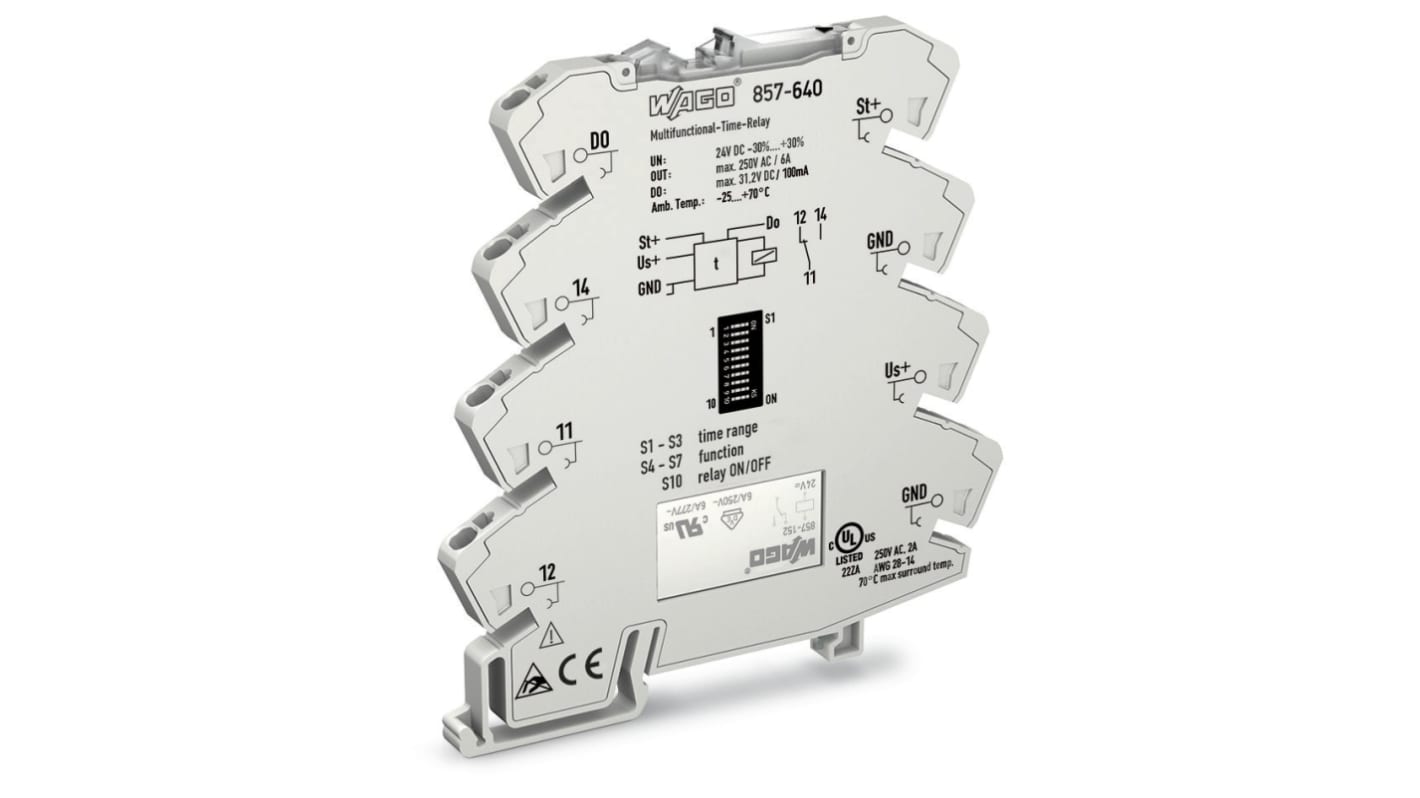 857-640 | Wago 857 Series DIN Rail Mount Timer Relay, 250V, 1-Contact ...