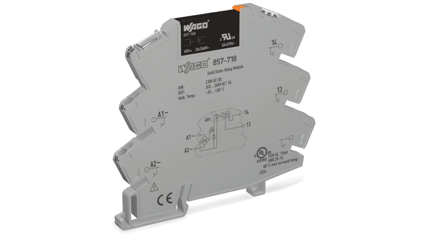 857-718 | Wago 857 Series Solid State Relay, 2 A Load, DIN Rail Mount ...