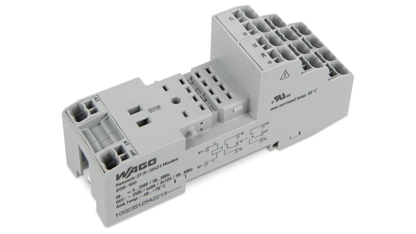 858-100 | Wago 858 4 Pin 300V DIN Rail Relay Socket, for use with Basic ...