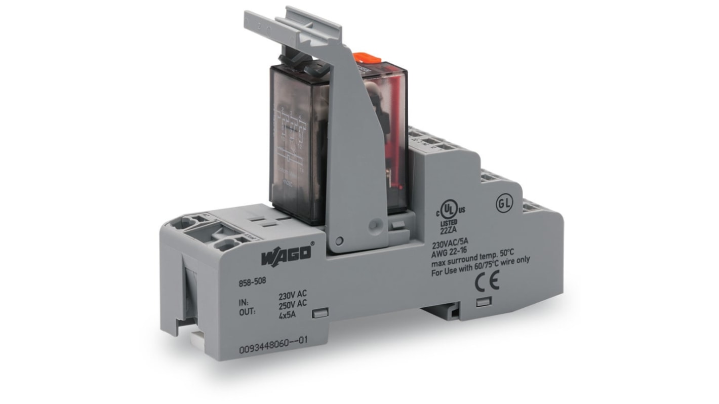 858-508 | Wago 858 Series Relay Module, DIN Rail Mount, 230V ac Coil ...