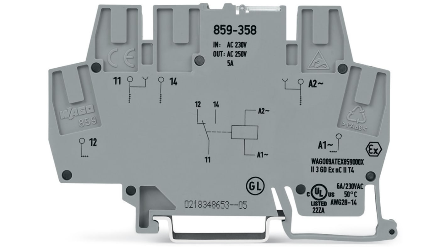 859-358 | Wago 859 Series Relay Module, DIN Rail Mount, 230V ac/dc Coil ...