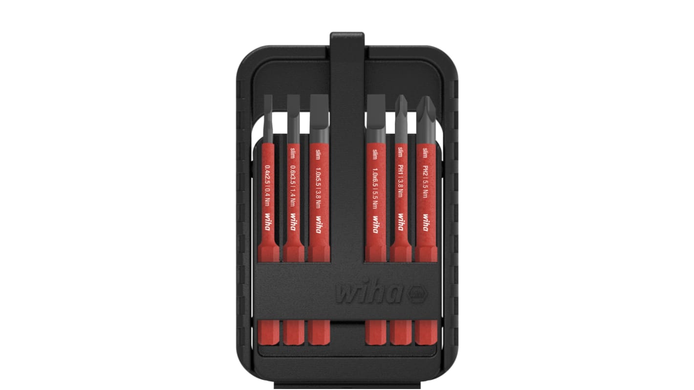 43159 | Wiha Electric Bit Set 6 Pieces, Phillips, Slotted | RS