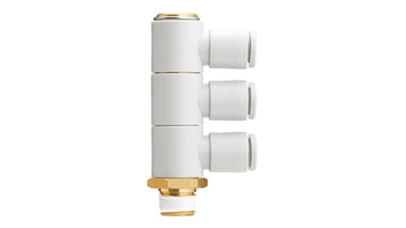 KQ2VT12-03AS | SMC KQ2 Series Triple Branch Universal Male Elbow, R 3/8 ...