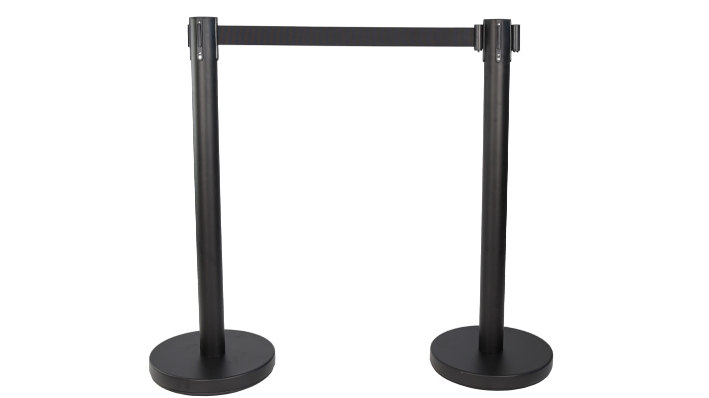 RECO22BKBK | Viso Black Steel Retractable Barrier, 3m, Black Tape | RS