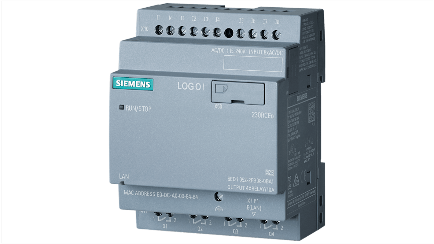 6ED1052-2FB08-0BA2 | Siemens LOGO! Series Logic Module for Use with LOGO! 8.4, 115 V ac/dc, 230 ...
